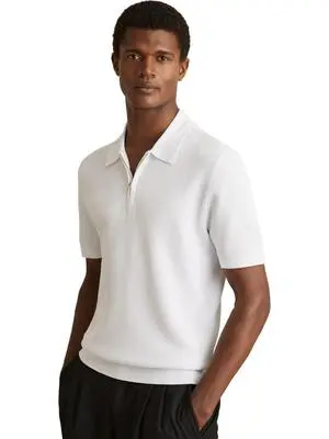 REISS Regis Textured Half-zip Polo Shirt - White