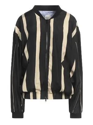 ALYSI Striped Bomber Jacket - Black