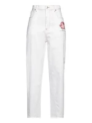 Marni Cotton-elastane Tapered Jeans With Leather Detail - White