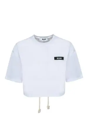 MSGM Crop T-shirt With Logo - White