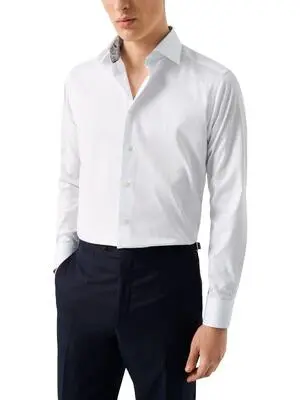 Eton Slim Fit Solid Cotton Twill Dress Shirt - White