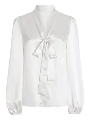 Dolce & Gabbana Satin Tie-neck Blouse - White