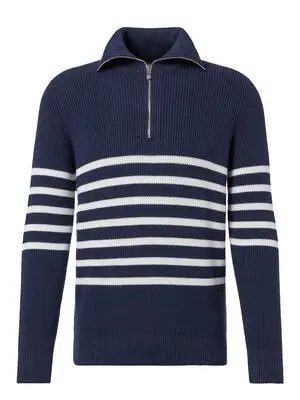 Brunello Cucinelli Striped Cotton Half-zip Sweater - Blue
