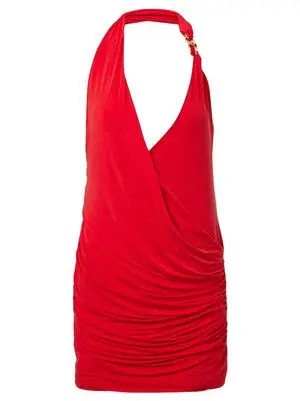Balmain Draped Halterneck Mini Dress - Red