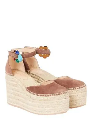 GIANVITO ROSSI Shanti 100 Suede Espadrille Wedges - Brown