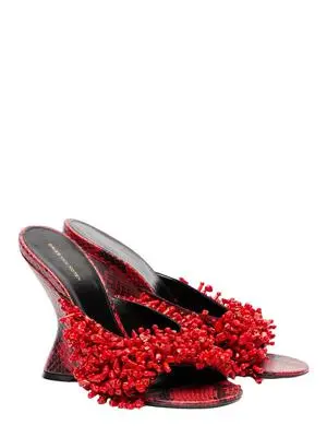 Dries Van Noten Beaded Snake-print Wedge Mules - Red