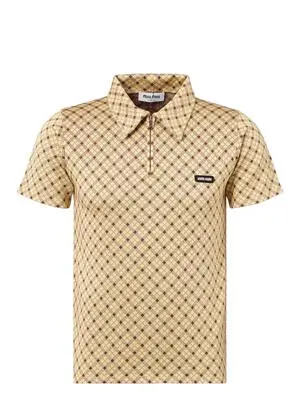 Miu Miu Checked Silk Piqué Polo Shirt - Beige