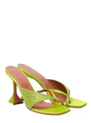 Amina Muaddi Shiona 95 Crystal-embellished Satin Mules - Green