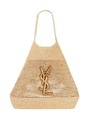 Saint Laurent Icare Crochet Raffia Shopper - Beige