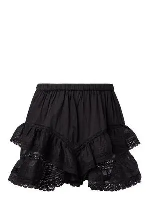 MARANT ETOILE Geana Ruffled Cotton Shorts - Black
