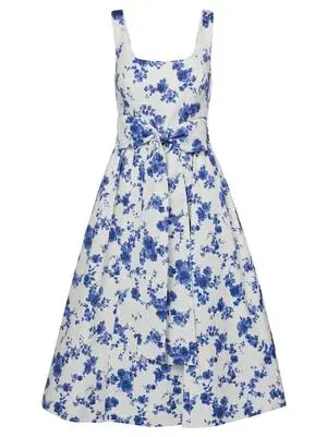 Carolina Herrera Floral Faille Midi Dress - White