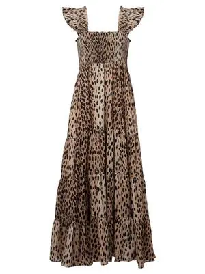 Rixo Tiered Leopard-print Cotton Maxi Dress - Brown