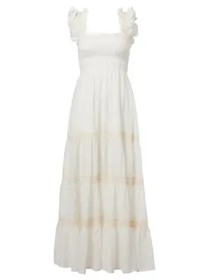 Rixo Aubrie Tiered Cotton Voile Maxi Dress White