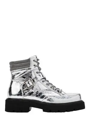 MARC NOLAN Ms. Atlas Leather Strap Boots - Chrome Patent