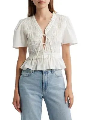 Rails Portia Smocked Ruffle Crop Top - White