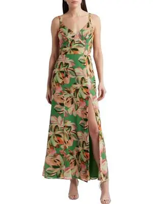 HUTCH Floral Chiffon Fit & Flare Maxi Dress - Sage Jungle