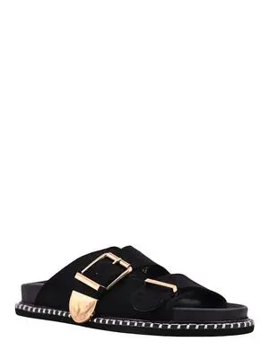 SHU SHOP Adjustable Slide Sandal - Black Suede