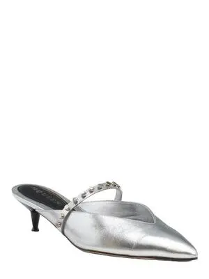 Alexander McQueen City Pointed Toe Mary Jane Mule - Silver/ Silver