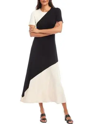 Karen Kane Colorblock Jersey Midi Dress - Ecru/ Black