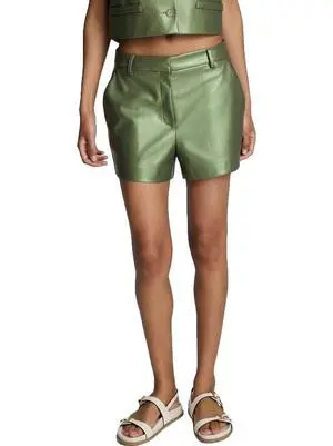 KENNETH COLE Faux Leather High-waisted Shorts - Cactus Green