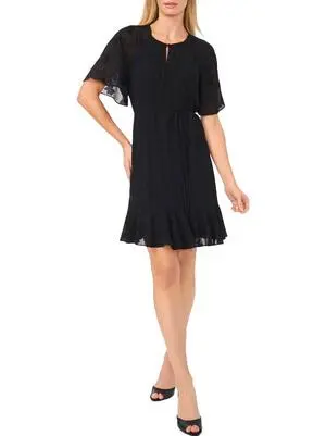 CECE DUPRAZ Flutter Sleeve Tie Waist Dress - Rich Black