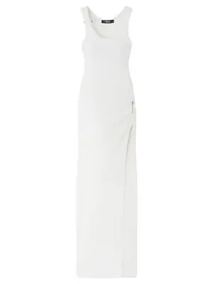 Versace Cutout Embellished Ribbed Maxi Dress - White