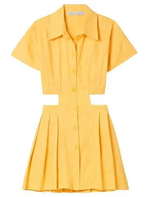 TOLU COKER Cutout Pleated Mini Shirt Dress - Yellow