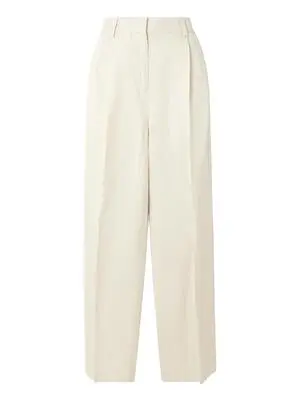 TOTEME Garderob Pleated Woven Tapered Pants - Ecru