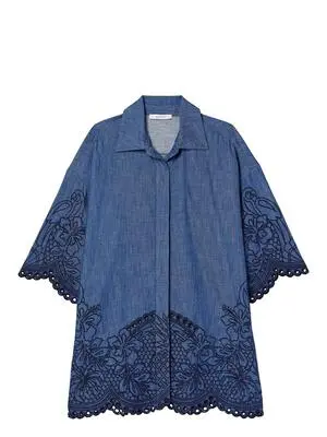 Zimmermann Coco Embroidered Cotton-chambray Shirt - Blue