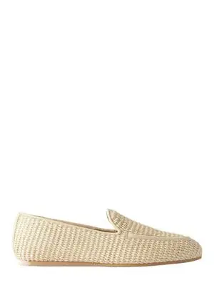 STUART WEITZMAN Lee Leather-trimmed Raffia Loafers - Neutrals