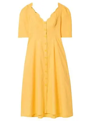 TOLU COKER Scalloped Ramie Midi Dress - Yellow