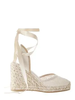 STUART WEITZMAN Marguerita Leather And Crocheted Wedge Espadrilles - Ivory