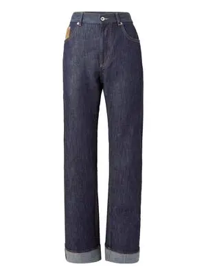 Bottega Veneta Intrecciato Suede-trimmed Straight-leg Jeans - Blue