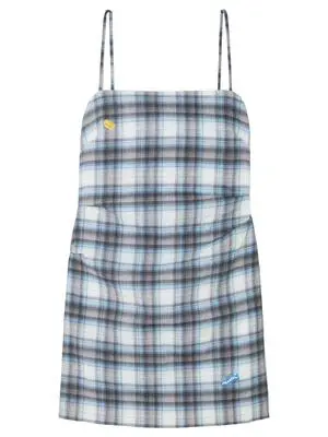 Acne Studios Gathered Checked Linen-blend Mini Dress - Blue