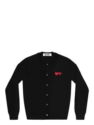 Play Comme Des Garcon Wool Layered Double Heart Cardigan - Black