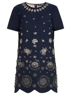 Oscar De La Renta Crystal Embellished Mini Cocktail Dress - Navy