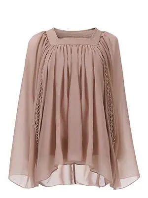 LEEM Embellished Square-neck Chiffon Top - Pink