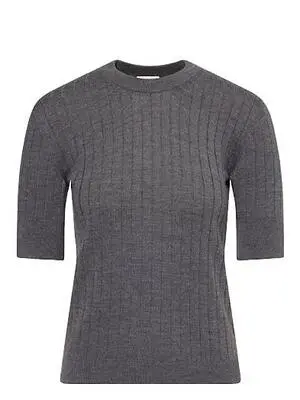 Bottega Veneta Ribbed Round-neck Wool Top - Anthracite