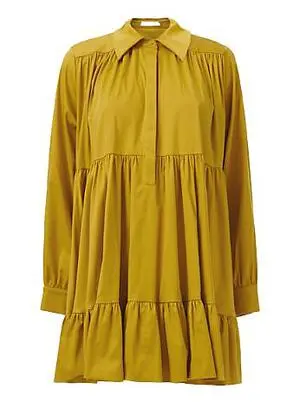 LEEM Long-sleeve A-line Cotton-blend Tunic Top - Yellow
