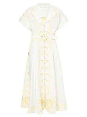 Zimmermann Lucky Embroidered Linen Midi Dress - Ivory Lemon