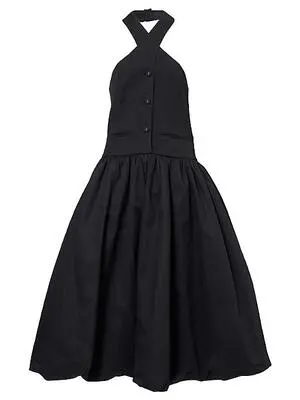 AMY LYNN Cotton Midi Dress With Halterneck - Black