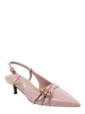 SHU SHOP Nadja Pointed-toe Kitten Heel Slingback Pumps - Beige Patent