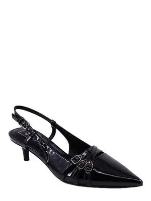 SHU SHOP Nadja Pointed-toe Kitten Heel Slingback Pumps - Black Patent