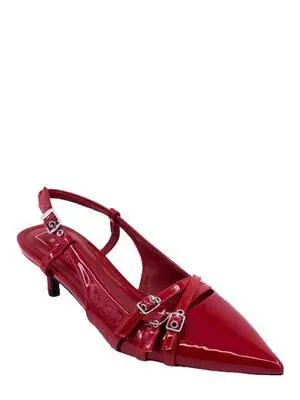 SHU SHOP Nadja Pointed-toe Kitten Heel Slingback Pumps - Red Patent