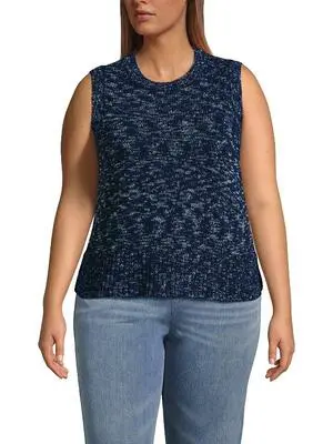LANDS' END Cotton Blend Textured Crewneck Vest - Deep Sea Navy Space Dye
