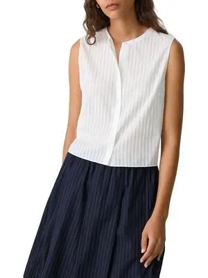 THEORY Stripe Sleeveless Crop Button-Up Shirt