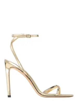 JIMMY CHOO Metz 100 Gold Liquid Metal Leather Sandal - Silver