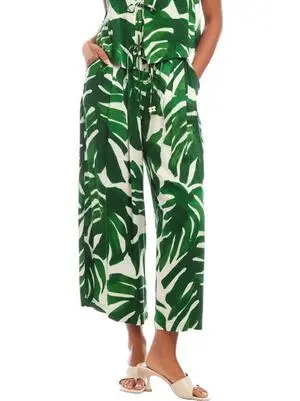 Fifteen Twenty Printed Wide Leg Crop Drawstring Pants - Print
