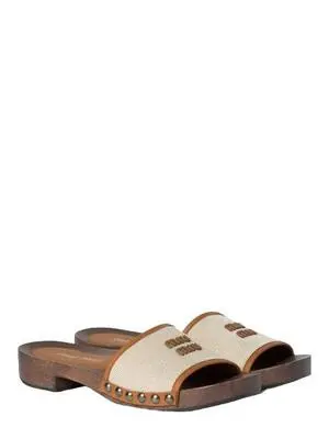 Miu Miu Logo Clog Slide Sandal Naturale/ Brandy
