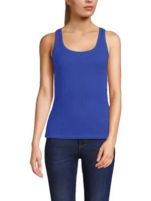 LANDS' END Pointelle Rib U-neck Tank - Blue Breeze